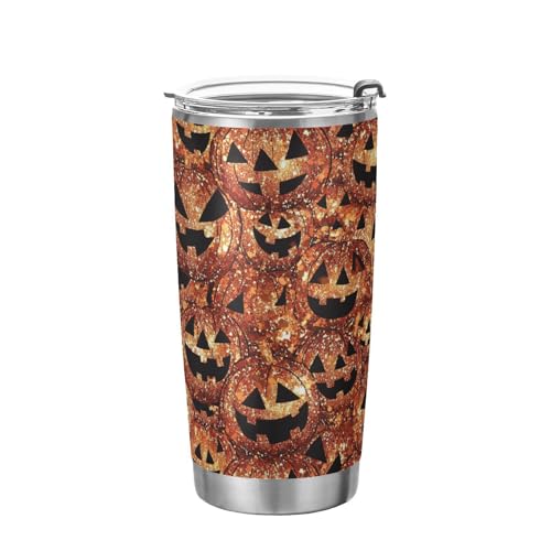 HXshaoye Cartoon cute Christmas orange sequin pumpkin Stainless Steel insulated coffee cup with Lid and Straw mugs for coffee for camping modern coffee mug 20 oz taza termica para cafe caliente 20oz