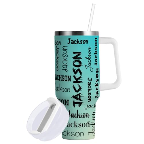 Gradient Blue Tumbler Handle Lid and Straw Colorful Custom Water Bottle Stainless Steel Coffee Travel Tumbler Mug Cup Gifts for Men Women 40oz