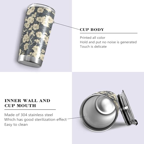 HXshaoye Japan floral pattern ink cloud Stainless Steel water bottle with straw Leak-proof Lid and Straw coffee mug spill proof for travel Aesthetic travel mug 20oz vasos para cafe 20oz