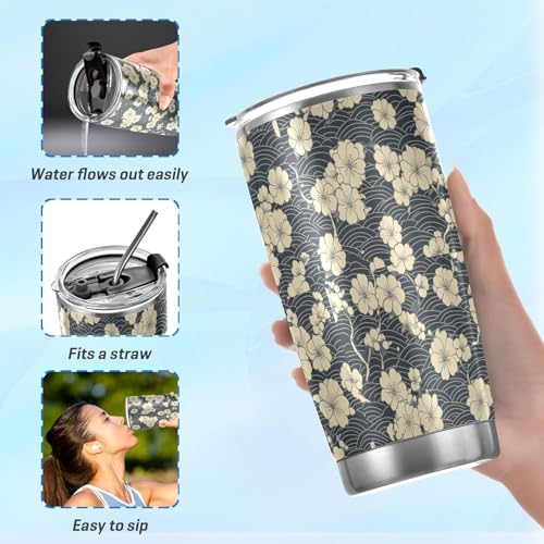 HXshaoye Japan floral pattern ink cloud Stainless Steel water bottle with straw Leak-proof Lid and Straw coffee mug spill proof for travel Aesthetic travel mug 20oz vasos para cafe 20oz
