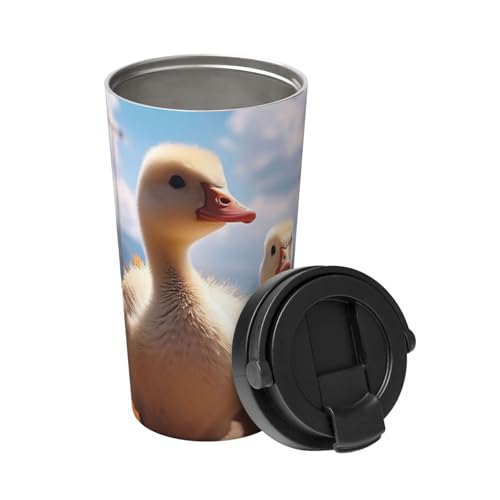 GTKSYNVE Reusable Coffee Mug with Lid and Handle, Cute Goose Tumbler for Hot & Cold Drinks 16oz Stainless Steel Insulated Coffee Tumblers Double Wall Vacuum Thermal Cup