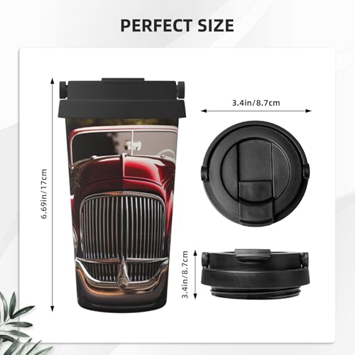 GTKSYNVE Reusable Coffee Mug with Lid and Handle, Classic Car Tumbler for Hot & Cold Drinks 16oz Stainless Steel Insulated Coffee Tumblers Double Wall Vacuum Thermal Cup