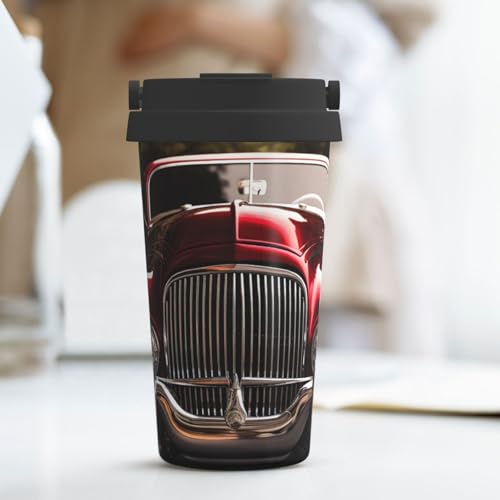 GTKSYNVE Reusable Coffee Mug with Lid and Handle, Classic Car Tumbler for Hot & Cold Drinks 16oz Stainless Steel Insulated Coffee Tumblers Double Wall Vacuum Thermal Cup