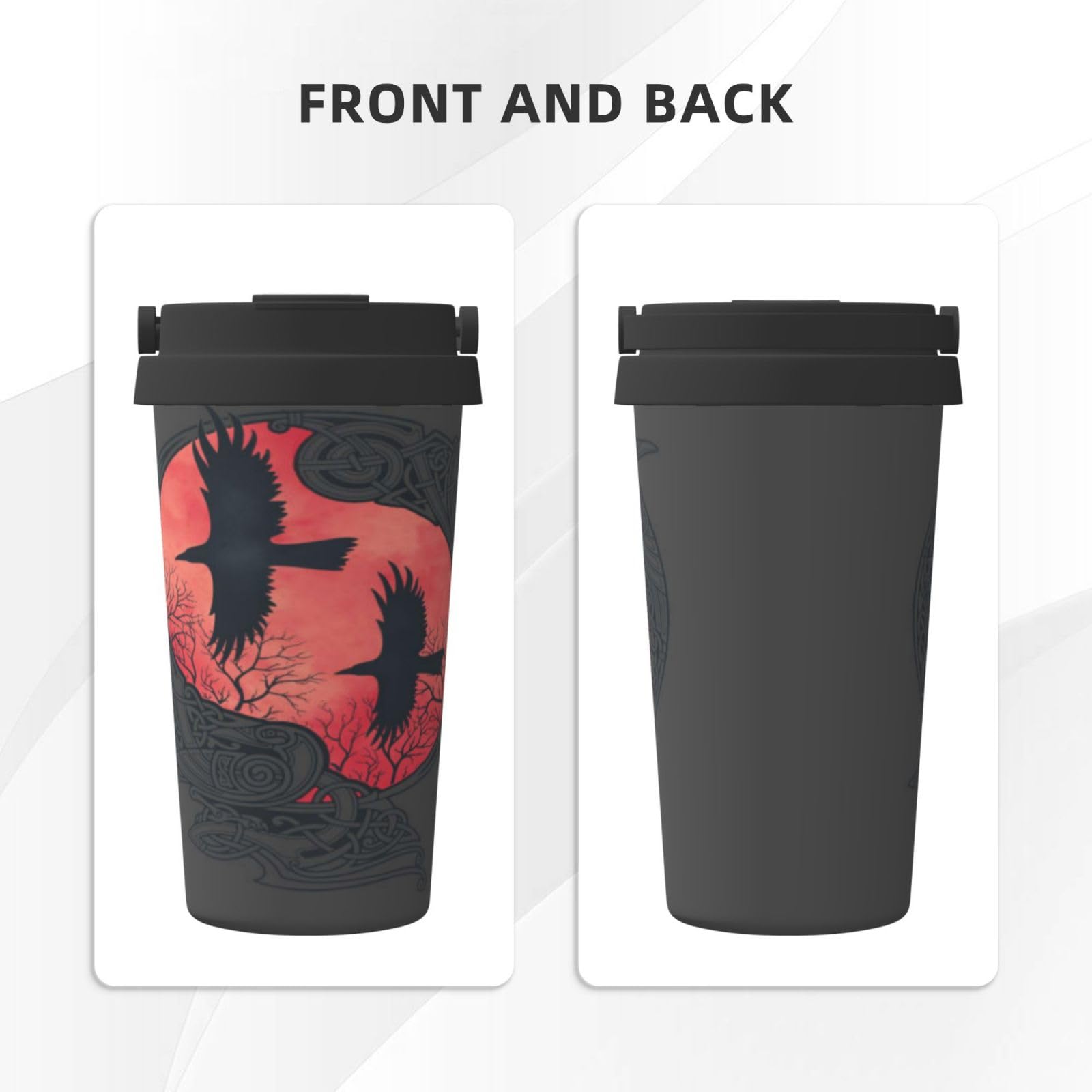 Vikings Norse Odin Ravens 16oz Stainless Steel Travel Mug - Spill Proof Lid, Keeps Hot & Cold For Hours - Tea & Drink Thermos