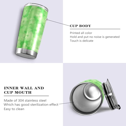 HXshaoye Green flowers St.patrick Stainless Steel cups with lids with Straw Leak Resistant Flip coffee mug insulated for camping simple coffee mug 20 oz vasos para agua gym 20oz