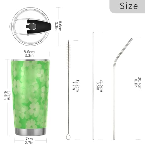 HXshaoye Green flowers St.patrick Stainless Steel cups with lids with Straw Leak Resistant Flip coffee mug insulated for camping simple coffee mug 20 oz vasos para agua gym 20oz