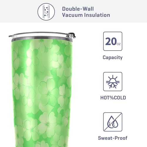 HXshaoye Green flowers St.patrick Stainless Steel cups with lids with Straw Leak Resistant Flip coffee mug insulated for camping simple coffee mug 20 oz vasos para agua gym 20oz