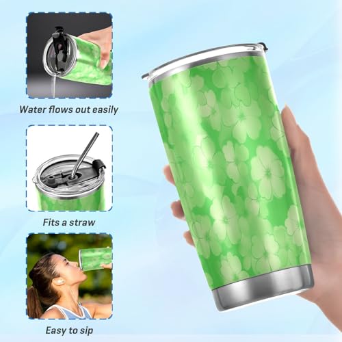 HXshaoye Green flowers St.patrick Stainless Steel cups with lids with Straw Leak Resistant Flip coffee mug insulated for camping simple coffee mug 20 oz vasos para agua gym 20oz
