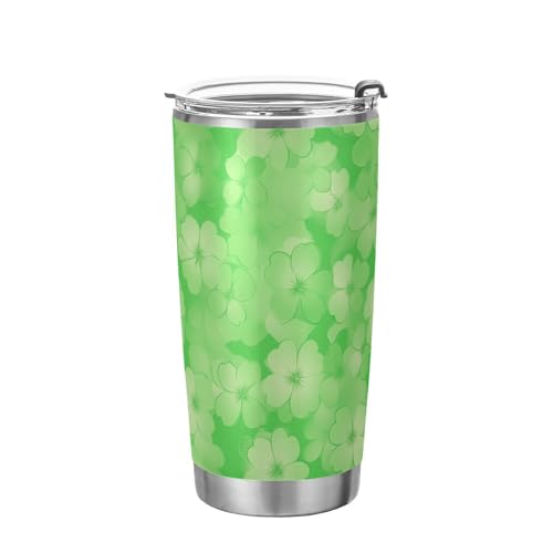 HXshaoye Green flowers St.patrick Stainless Steel cups with lids with Straw Leak Resistant Flip coffee mug insulated for camping simple coffee mug 20 oz vasos para agua gym 20oz