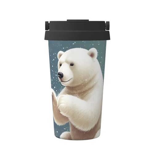 GTKSYNVE Reusable Coffee Mug with Lid and Handle, Funny Polar Bear Playing Snowball Tumbler for Hot & Cold Drinks 16oz Stainless Steel Insulated Coffee Tumblers Double Wall Vacuum Thermal Cup