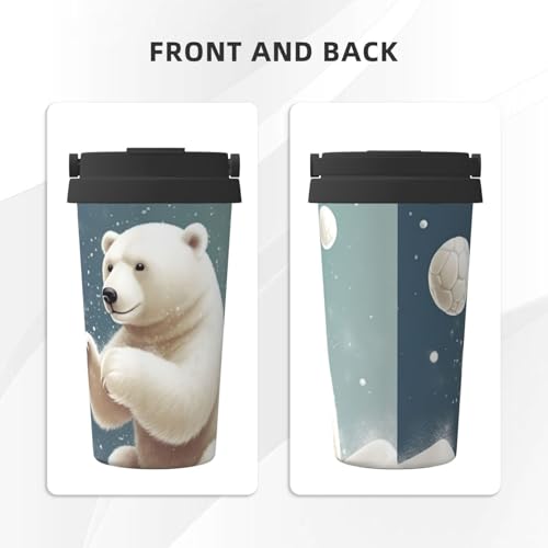 GTKSYNVE Reusable Coffee Mug with Lid and Handle, Funny Polar Bear Playing Snowball Tumbler for Hot & Cold Drinks 16oz Stainless Steel Insulated Coffee Tumblers Double Wall Vacuum Thermal Cup