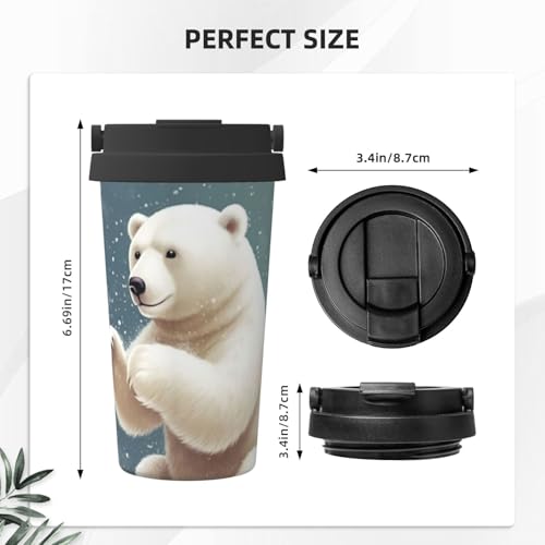 GTKSYNVE Reusable Coffee Mug with Lid and Handle, Funny Polar Bear Playing Snowball Tumbler for Hot & Cold Drinks 16oz Stainless Steel Insulated Coffee Tumblers Double Wall Vacuum Thermal Cup
