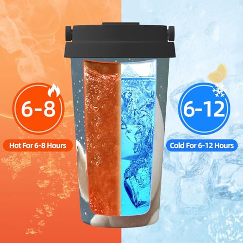 GTKSYNVE Reusable Coffee Mug with Lid and Handle, Funny Polar Bear Playing Snowball Tumbler for Hot & Cold Drinks 16oz Stainless Steel Insulated Coffee Tumblers Double Wall Vacuum Thermal Cup