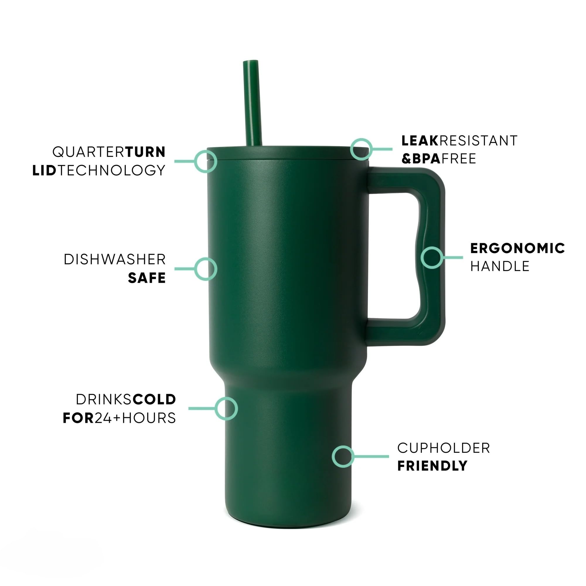 30oz Insulated Stainless Steel Tumbler with Straw Lid - Deep Forest Green, Leakproof Travel Mug