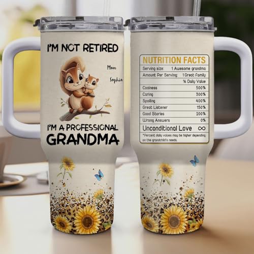 Personalized 40oz Tumbler - Cute A squirrel mother holding her baby close while sitting on Mother and Child Design with Nutrition Facts - Gift for Mom, Grandma, Mother's Day Za4Ryl