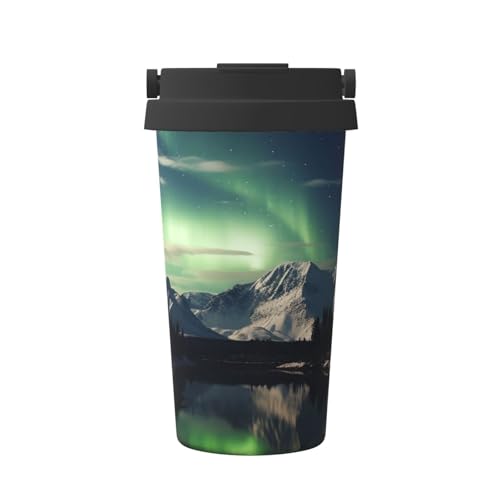 GTKSYNVE Reusable Coffee Mug with Lid and Handle, Northern Aurora Night Tumbler for Hot & Cold Drinks 16oz Stainless Steel Insulated Coffee Tumblers Double Wall Vacuum Thermal Cup