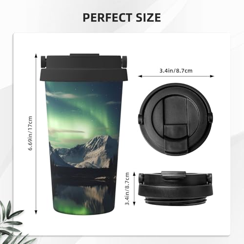 GTKSYNVE Reusable Coffee Mug with Lid and Handle, Northern Aurora Night Tumbler for Hot & Cold Drinks 16oz Stainless Steel Insulated Coffee Tumblers Double Wall Vacuum Thermal Cup