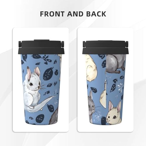 GTKSYNVE Reusable Coffee Mug with Lid and Handle, Blue Chinchillas And Moon Tumbler for Hot & Cold Drinks 16oz Stainless Steel Insulated Coffee Tumblers Double Wall Vacuum Thermal Cup
