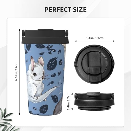GTKSYNVE Reusable Coffee Mug with Lid and Handle, Blue Chinchillas And Moon Tumbler for Hot & Cold Drinks 16oz Stainless Steel Insulated Coffee Tumblers Double Wall Vacuum Thermal Cup