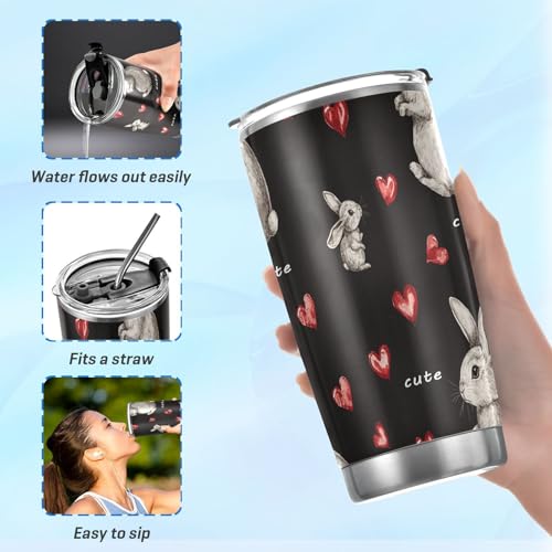 HXshaoye rabbit Vintage Valentines Stainless Steel insulated coffee cup travel with Straw Lid Camping Mug for coffee 20oz coffee tumbler termos para gym 20oz