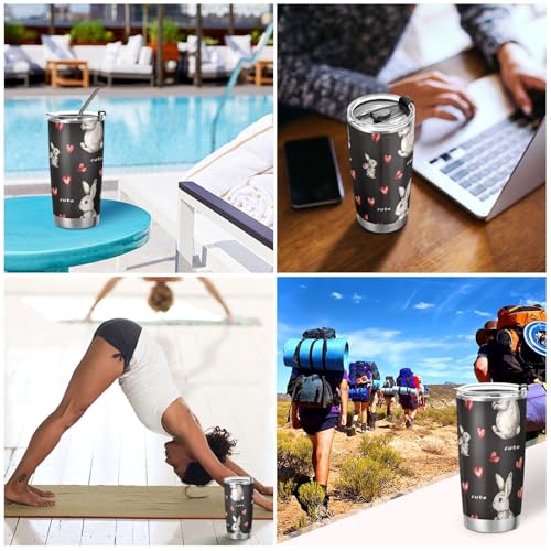 HXshaoye rabbit Vintage Valentines Stainless Steel insulated coffee cup travel with Straw Lid Camping Mug for coffee 20oz coffee tumbler termos para gym 20oz