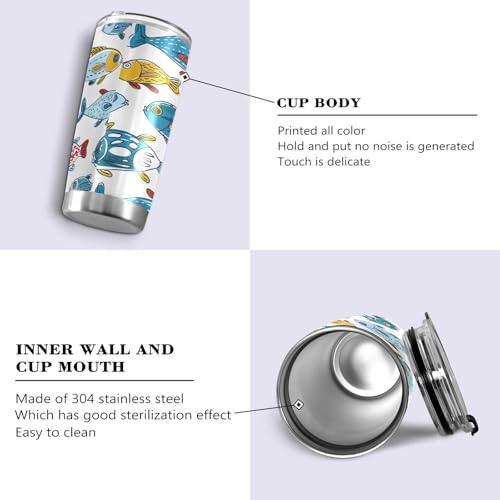 HXshaoye Hand-painted moldfish Stainless Steel car cup with Straw Lid insulated coffee mug with lid for outdoor portable cup 20 oz vaso térmico para cafe 20oz