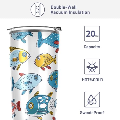 HXshaoye Hand-painted moldfish Stainless Steel car cup with Straw Lid insulated coffee mug with lid for outdoor portable cup 20 oz vaso térmico para cafe 20oz