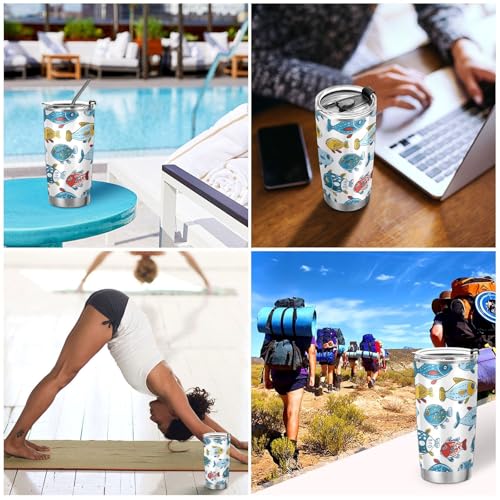 HXshaoye Hand-painted moldfish Stainless Steel car cup with Straw Lid insulated coffee mug with lid for outdoor portable cup 20 oz vaso térmico para cafe 20oz