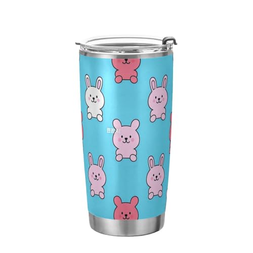 HXshaoye cute animal rabbits bunny blue peach Stainless Steel vacuum insulated water bottle Leak-proof Lid and Straw mug spill proof leak proof for gym simple travel coffee tumbler vaso para cafe