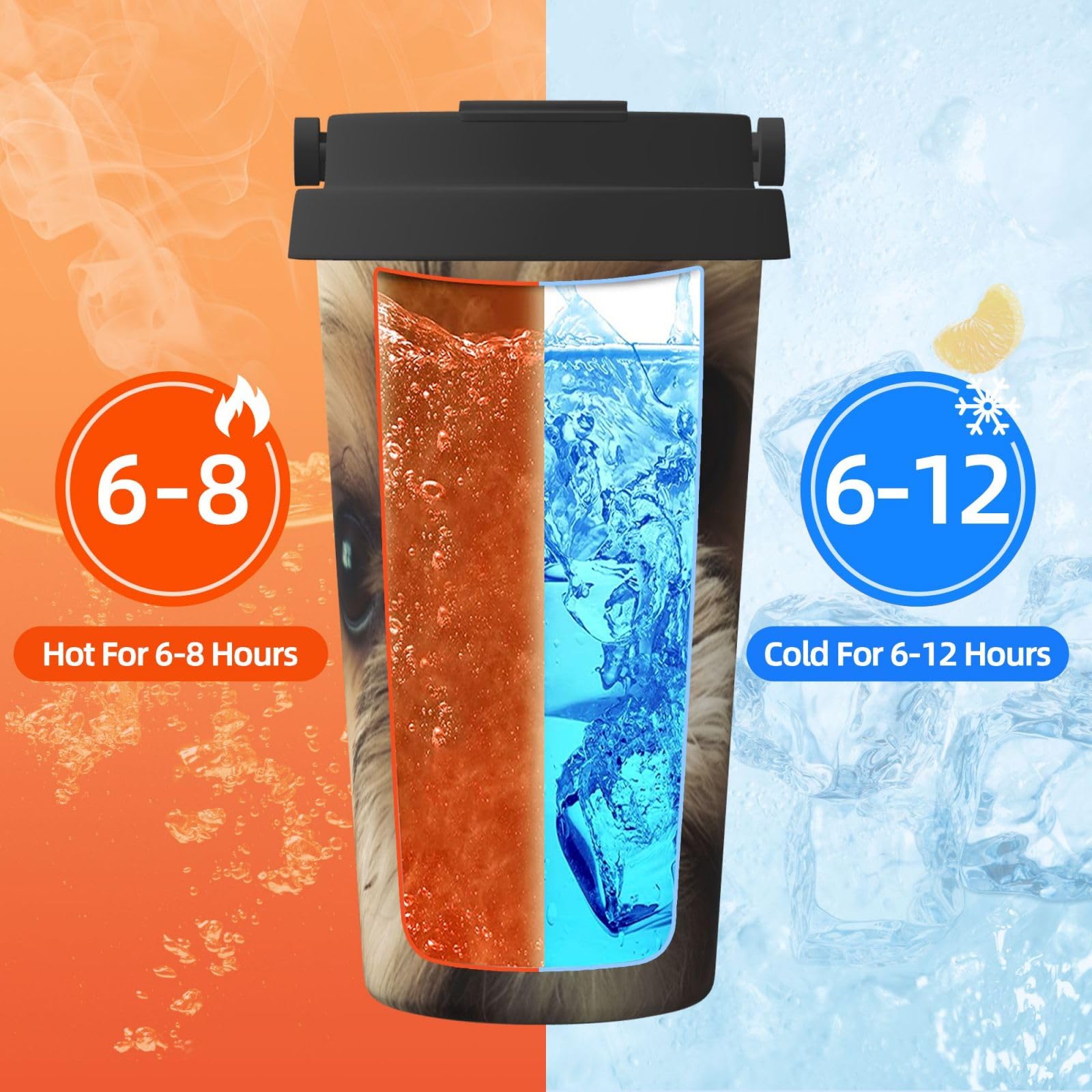 GTKSYNVE Reusable Coffee Mug with Lid and Handle, Little Dog Tumbler for Hot & Cold Drinks 16oz Stainless Steel Insulated Coffee Tumblers Double Wall Vacuum Thermal Cup