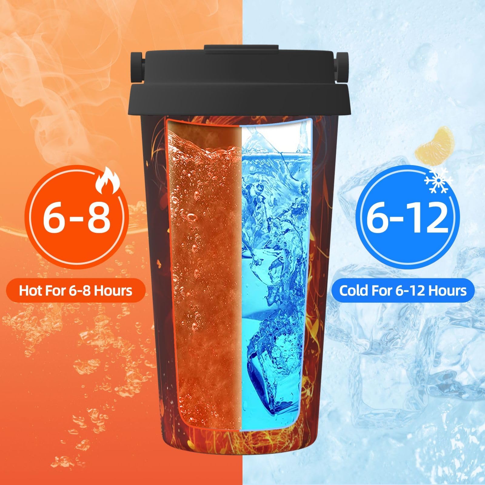 Reusable Coffee Mug with Lid and Handle, Red Flame Music Note Tumbler for Hot & Cold Drinks 16oz Stainless Steel Insulated Coffee Tumblers Double Wall Vacuum Thermal Cup