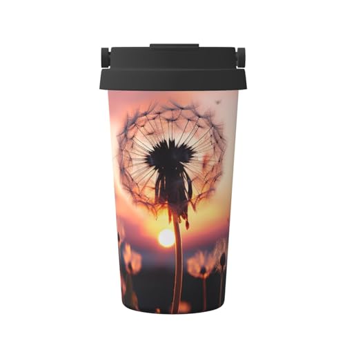 GTKSYNVE Reusable Coffee Mug with Lid and Handle, Dandelion in the Sunset Tumbler for Hot & Cold Drinks 16oz Stainless Steel Insulated Coffee Tumblers Double Wall Vacuum Thermal Cup