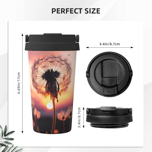 GTKSYNVE Reusable Coffee Mug with Lid and Handle, Dandelion in the Sunset Tumbler for Hot & Cold Drinks 16oz Stainless Steel Insulated Coffee Tumblers Double Wall Vacuum Thermal Cup