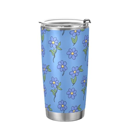 HXshaoye Periwinkle floral Country style cartoon style Stainless Steel insulated coffee cup with Straw Lid coffee mug for hot and cold drinks modern insulated coffee tumbler termo para bebidas