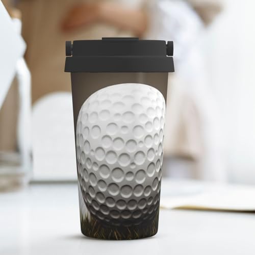 GTKSYNVE Reusable Coffee Mug with Lid and Handle, Golf Ball Tumbler for Hot & Cold Drinks 16oz Stainless Steel Insulated Coffee Tumblers Double Wall Vacuum Thermal Cup