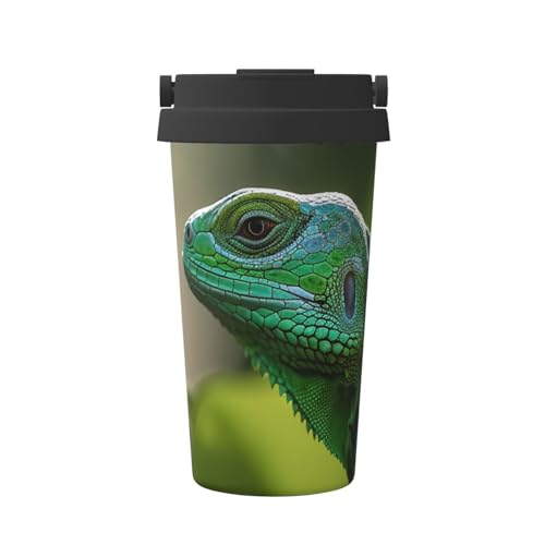 GTKSYNVE Reusable Coffee Mug with Lid and Handle, Green Lizard Tumbler for Hot & Cold Drinks 16oz Stainless Steel Insulated Coffee Tumblers Double Wall Vacuum Thermal Cup