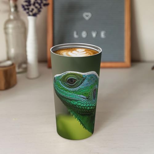 GTKSYNVE Reusable Coffee Mug with Lid and Handle, Green Lizard Tumbler for Hot & Cold Drinks 16oz Stainless Steel Insulated Coffee Tumblers Double Wall Vacuum Thermal Cup