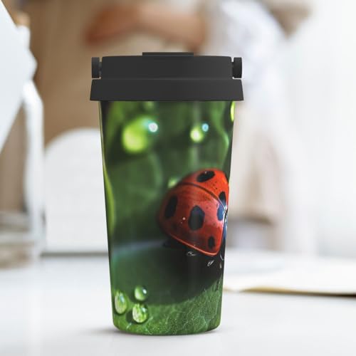 GTKSYNVE Reusable Coffee Mug with Lid and Handle, Little Ladybug Tumbler for Hot & Cold Drinks 16oz Stainless Steel Insulated Coffee Tumblers Double Wall Vacuum Thermal Cup