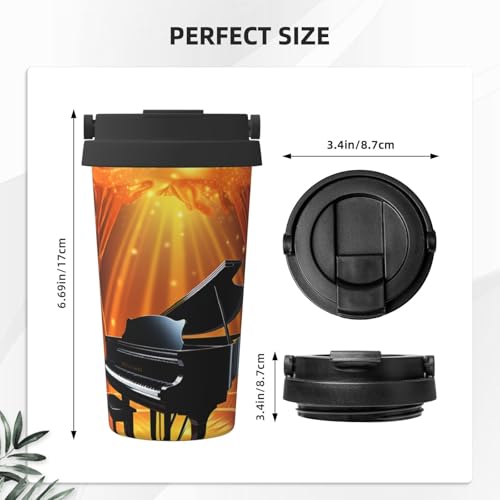 GTKSYNVE Reusable Coffee Mug with Lid and Handle, Musical Theatre Tumbler for Hot & Cold Drinks 16oz Stainless Steel Insulated Coffee Tumblers Double Wall Vacuum Thermal Cup