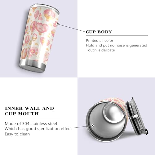 HXshaoye hot balloon peach gold Stainless Steel cup for hot drinks with Straw Lid coffee mug spill proof for Water, Iced Tea or Coffee Aesthetic coffee travel mug 20oz vaso termo para cafe 20oz