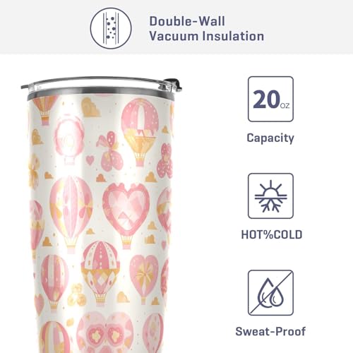 HXshaoye hot balloon peach gold Stainless Steel cup for hot drinks with Straw Lid coffee mug spill proof for Water, Iced Tea or Coffee Aesthetic coffee travel mug 20oz vaso termo para cafe 20oz
