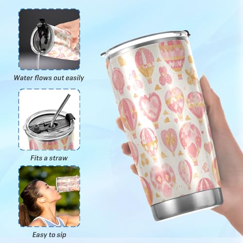 HXshaoye hot balloon peach gold Stainless Steel cup for hot drinks with Straw Lid coffee mug spill proof for Water, Iced Tea or Coffee Aesthetic coffee travel mug 20oz vaso termo para cafe 20oz