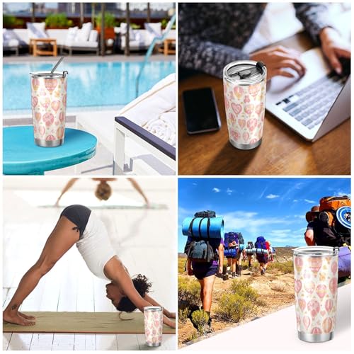 HXshaoye hot balloon peach gold Stainless Steel cup for hot drinks with Straw Lid coffee mug spill proof for Water, Iced Tea or Coffee Aesthetic coffee travel mug 20oz vaso termo para cafe 20oz