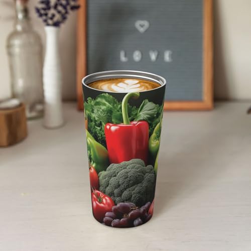 GTKSYNVE Reusable Coffee Mug with Lid and Handle, Fruits and vegetables Tumbler for Hot & Cold Drinks 16oz Stainless Steel Insulated Coffee Tumblers Double Wall Vacuum Thermal Cup
