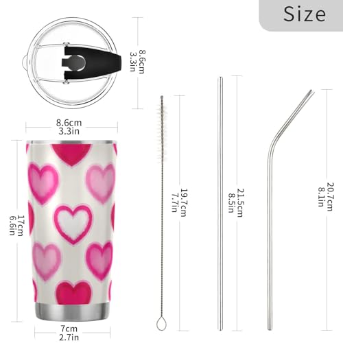 HXshaoye colorful gradient heart peach Stainless Steel cups with lids and straws with Straw Leak Resistant Flip travel mug with lid for Home, Office or Car safe 20oz coffee mug vaso termo para cafe