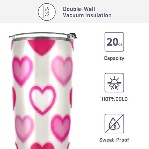 HXshaoye colorful gradient heart peach Stainless Steel cups with lids and straws with Straw Leak Resistant Flip travel mug with lid for Home, Office or Car safe 20oz coffee mug vaso termo para cafe