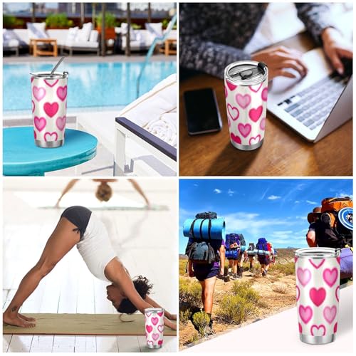 HXshaoye colorful gradient heart peach Stainless Steel cups with lids and straws with Straw Leak Resistant Flip travel mug with lid for Home, Office or Car safe 20oz coffee mug vaso termo para cafe
