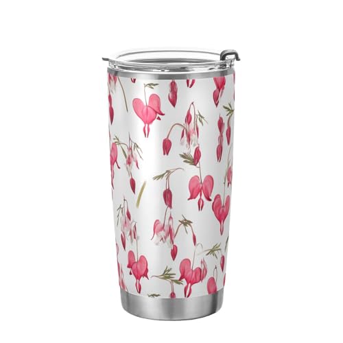 HXshaoye art Bleeding Heart hot peach Stainless Steel insulated water bottle with Straw Leak Resistant Flip hot coffee travel mug for gym tumbler with straw vaso para cafe 20oz