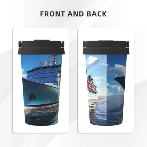 GTKSYNVE Reusable Coffee Mug with Lid and Handle, Ocean Ferry Boat Tumbler for Hot & Cold Drinks 16oz Stainless Steel Insulated Coffee Tumblers Double Wall Vacuum Thermal Cup