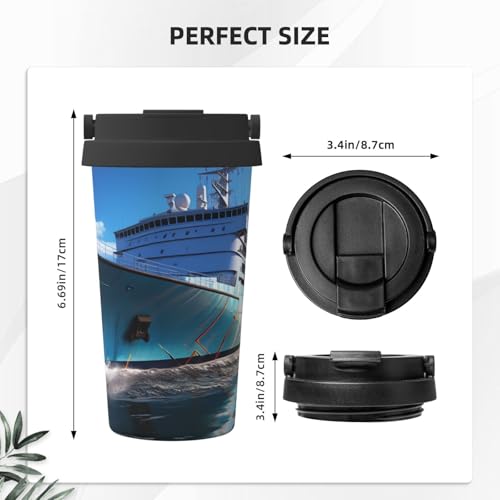 GTKSYNVE Reusable Coffee Mug with Lid and Handle, Ocean Ferry Boat Tumbler for Hot & Cold Drinks 16oz Stainless Steel Insulated Coffee Tumblers Double Wall Vacuum Thermal Cup